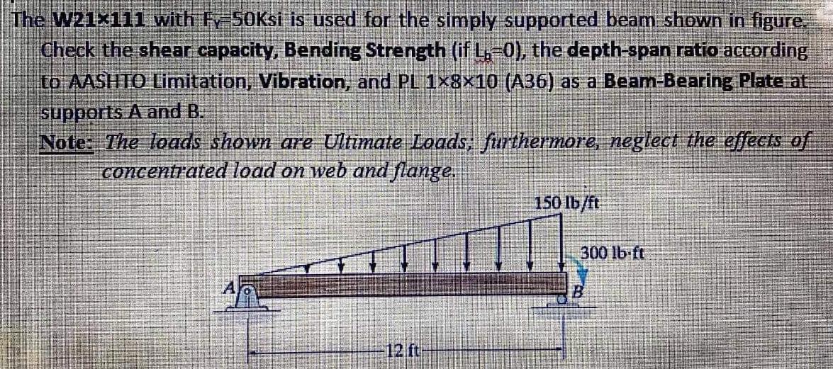 Solved The W21x111 with Fe50ksi is used for the simply | Chegg.com