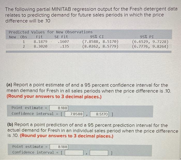 Solved The following partial MINITAB regression output for | Chegg.com