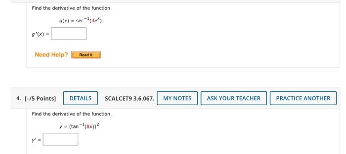 Solved Find The Derivative Of The Function G X Sec−1 4ex