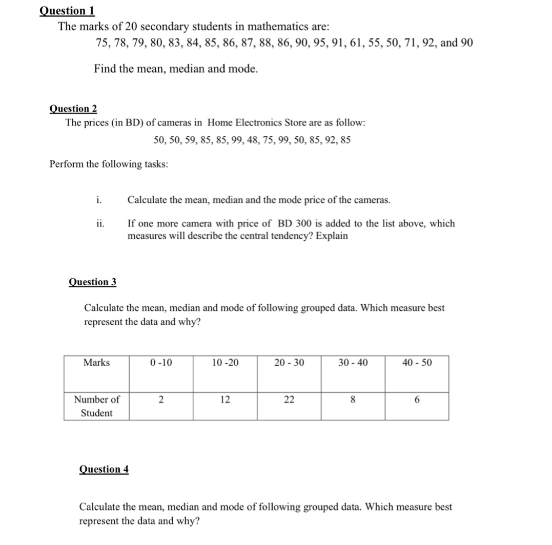 Solved A)The marks of 20 ﻿secondary students in mathematics | Chegg.com