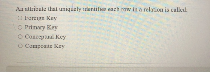 Solved An attribute that uniquely identifies each row in a | Chegg.com