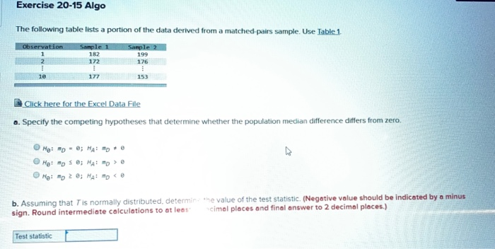 Solved Exercise 20-15 Algo The following table lists a | Chegg.com