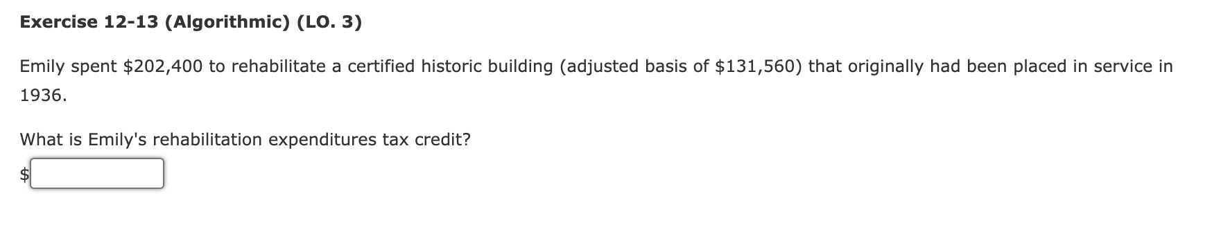 Solved Exercise 12-13 (Algorithmic) (L0. 3)Emily spent | Chegg.com