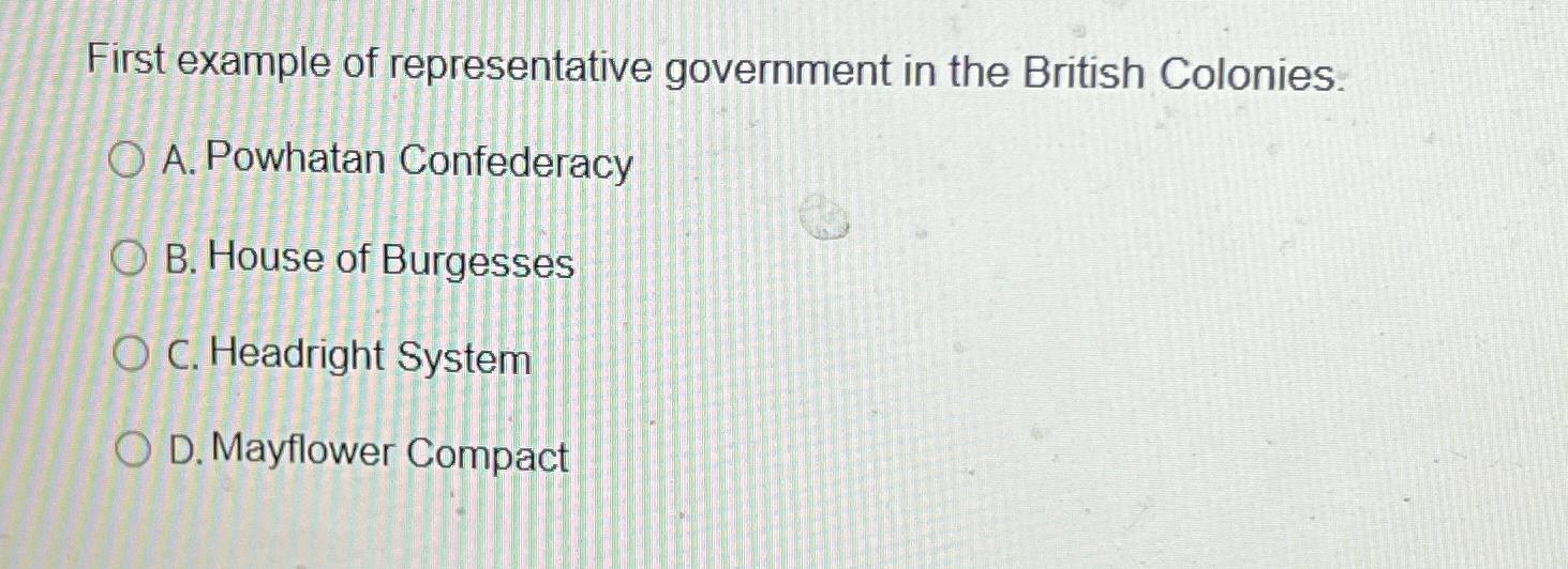 Solved First example of representative government in the | Chegg.com