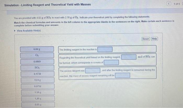 Solved Simulation - Limiting Reagent and Theoretical Yield | Chegg.com