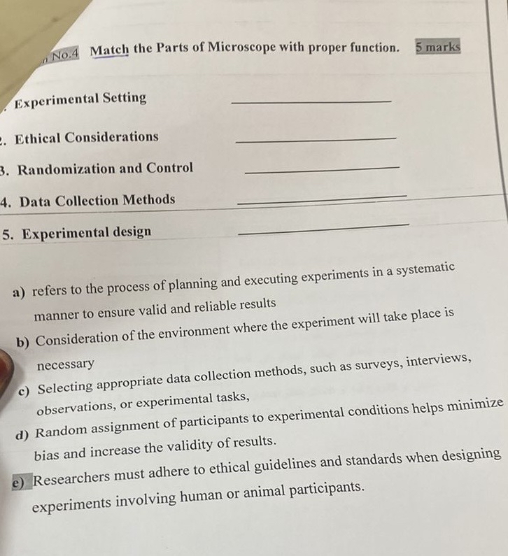 Solved No. 4 ﻿Match the Parts of Microscope with proper | Chegg.com