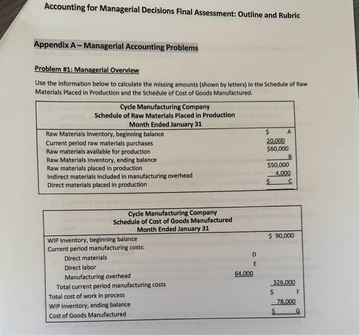 Solved Accounting for Managerial Decisions Final Assessment: | Chegg.com