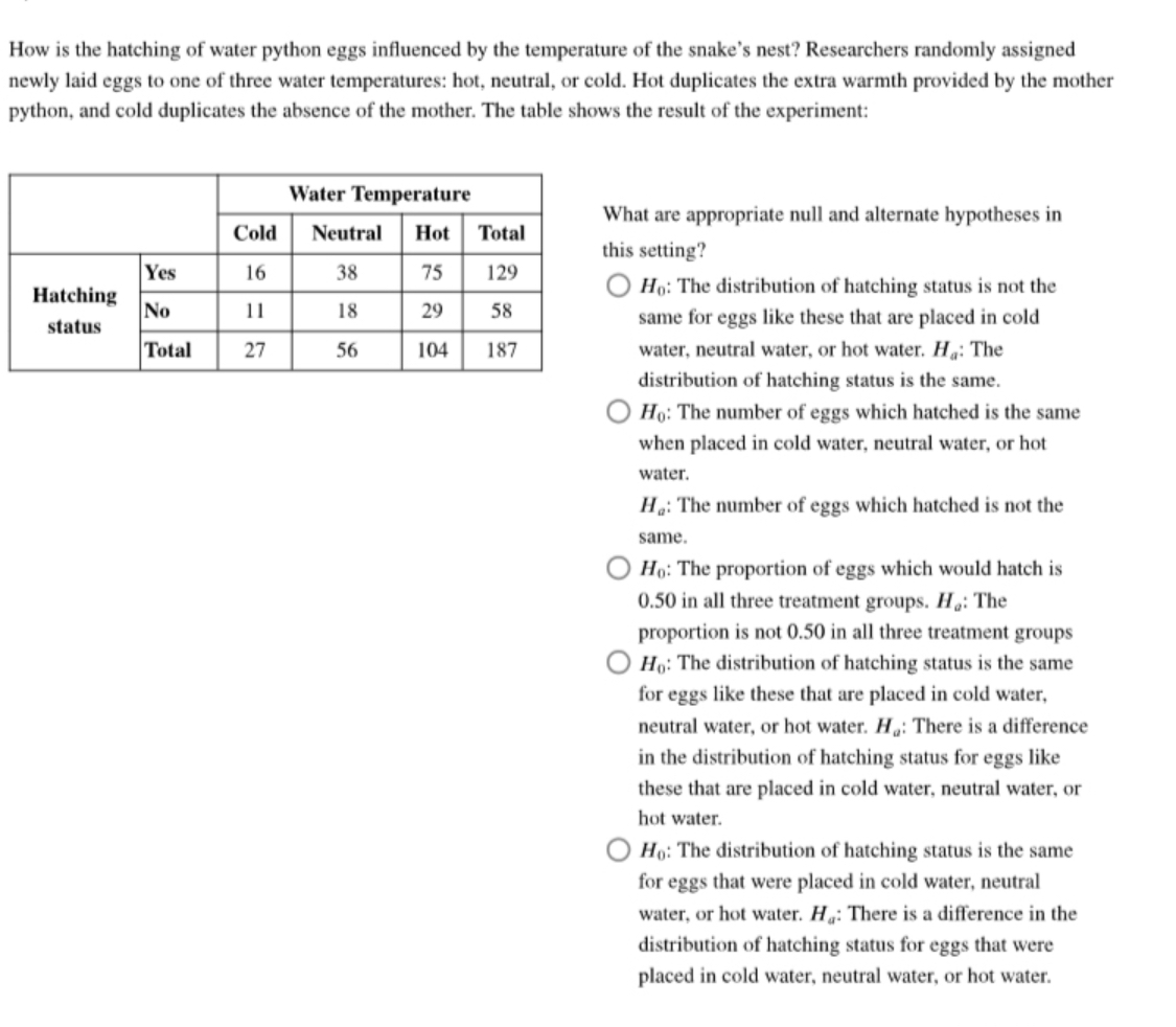 Solved 13) ﻿How is the hatching of water python eggs | Chegg.com