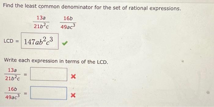 Solved Find the least common denominator for the set of | Chegg.com