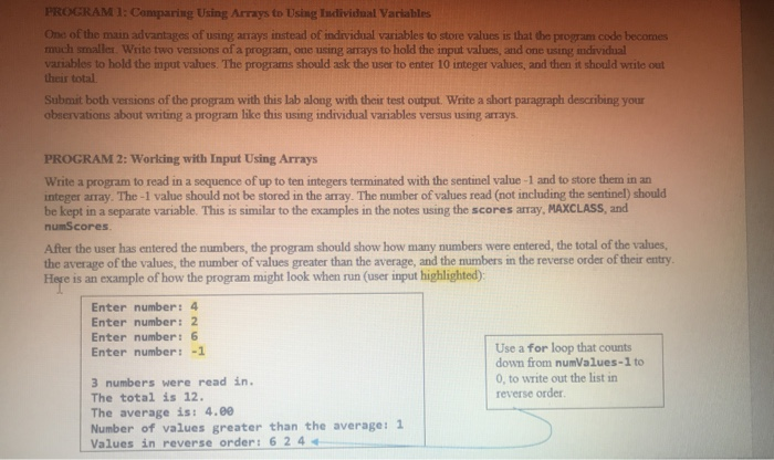 Solved PROGRAM 1: Comparing Using Arrays to Using Individual | Chegg.com