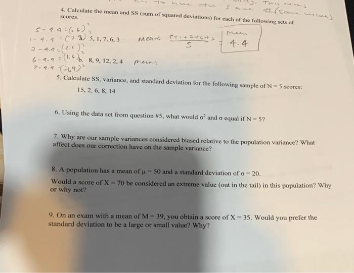 Solved th(same verlue) 4. Calculate the mean and SS (sum of | Chegg.com