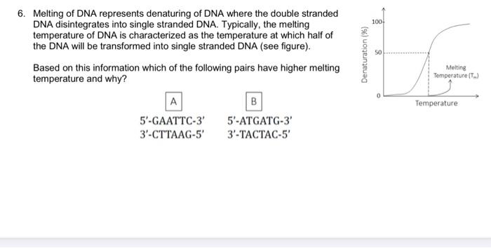 Solved 6. Melting of DNA represents denaturing of DNA where | Chegg.com