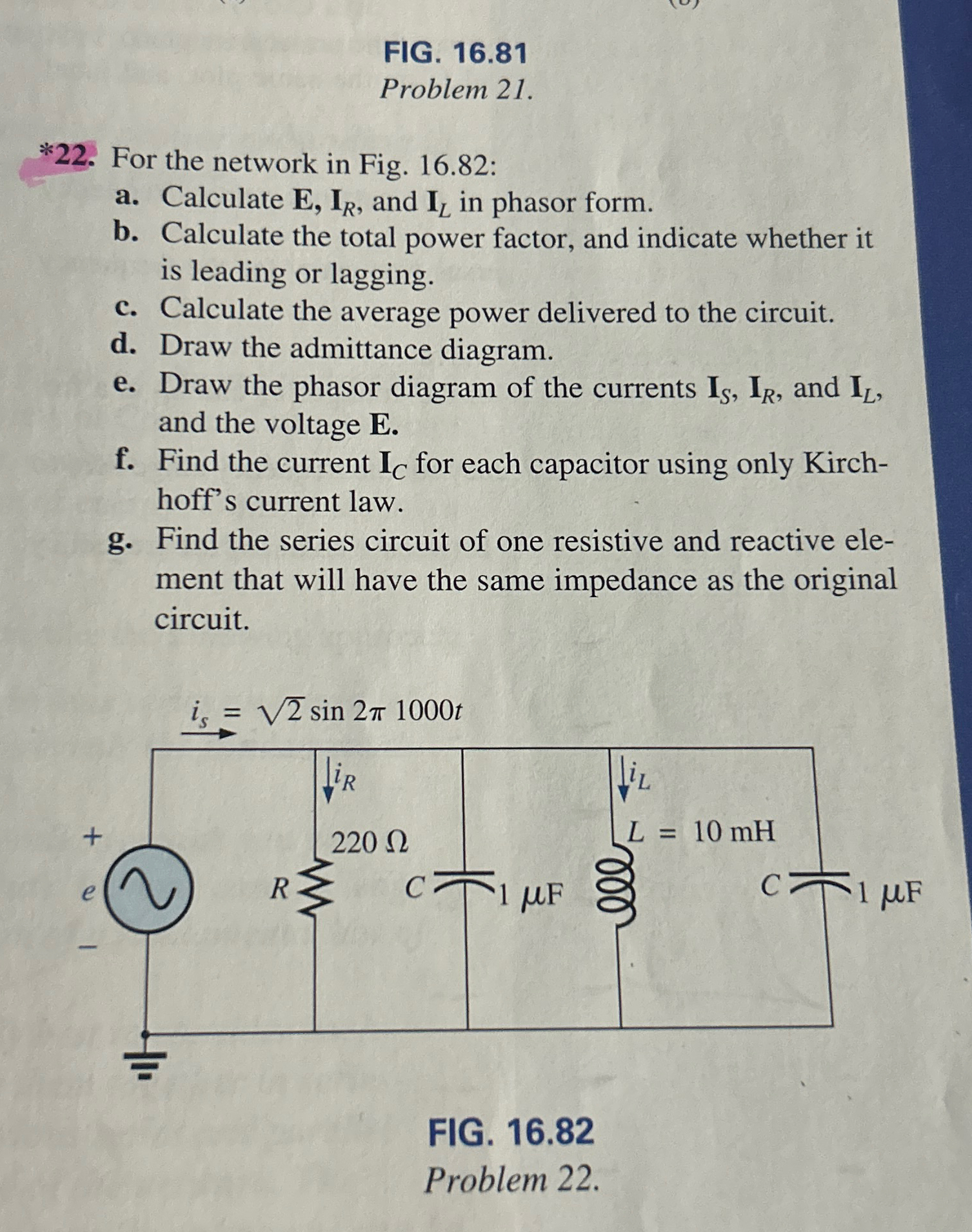 Solved FIG. 16.81Problem 21.*22. ﻿For the network in Fig. | Chegg.com