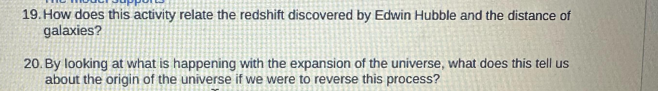 Solved How does this activity relate the redshift discovered | Chegg.com
