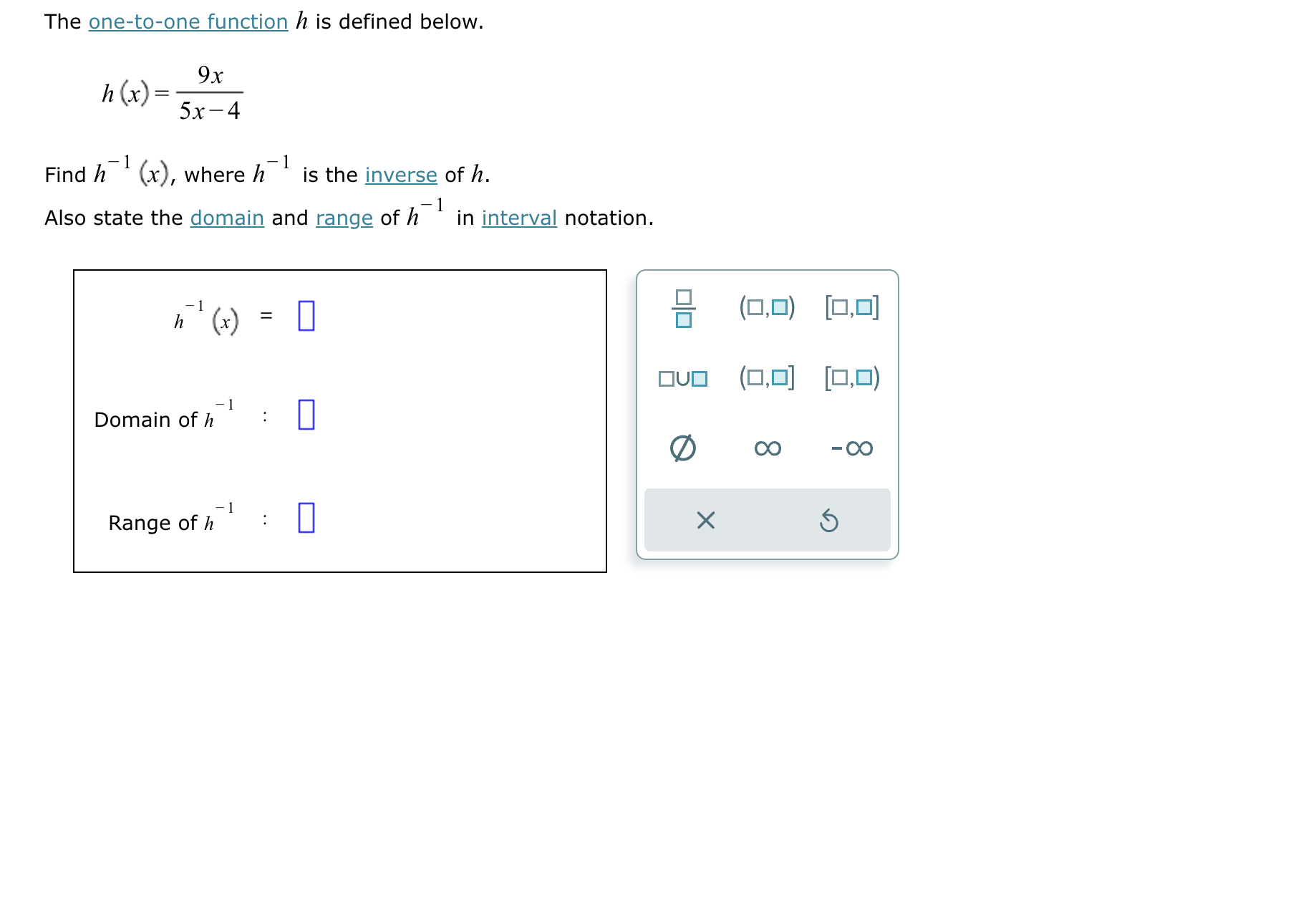 Solved The one-to-one function h ﻿is defined | Chegg.com