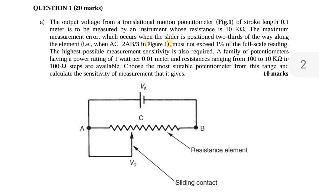 Solved QUESTION 1 (20 ﻿marks)a) ﻿The output voltage from a | Chegg.com