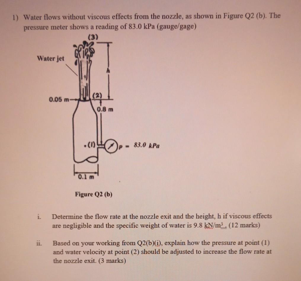 Solved 1) Water flows without viscous effects from the | Chegg.com
