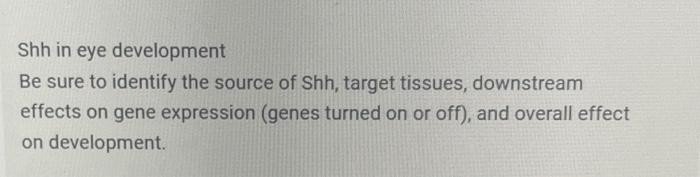 Solved Shh in eye development Be sure to identify the source | Chegg.com