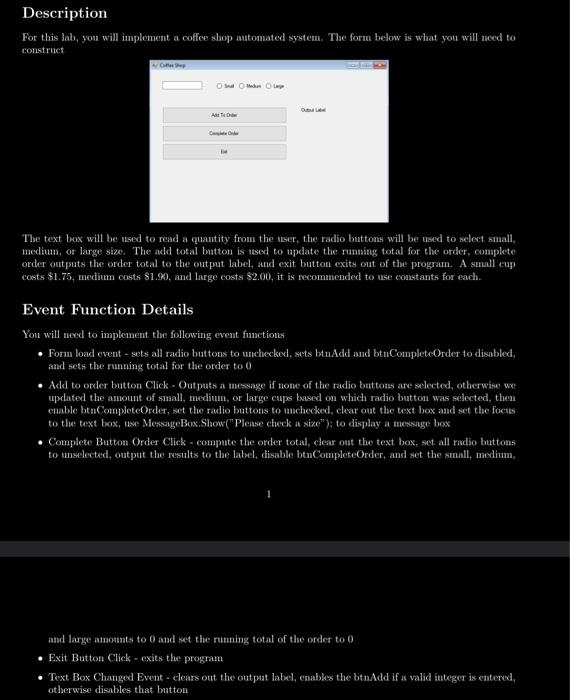 Solved Description For this lab, you will implement a coffee | Chegg.com