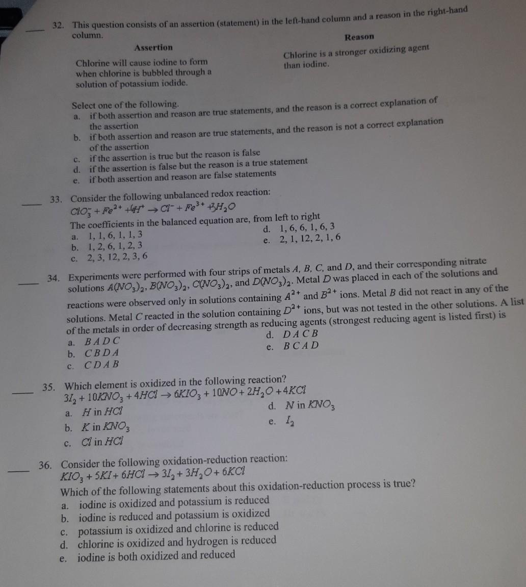 Solved 32. This question consists of an assertion | Chegg.com