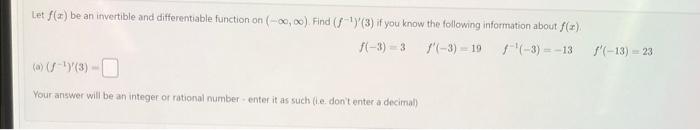 Solved Let f(x) be an invertible and differentiable function | Chegg.com