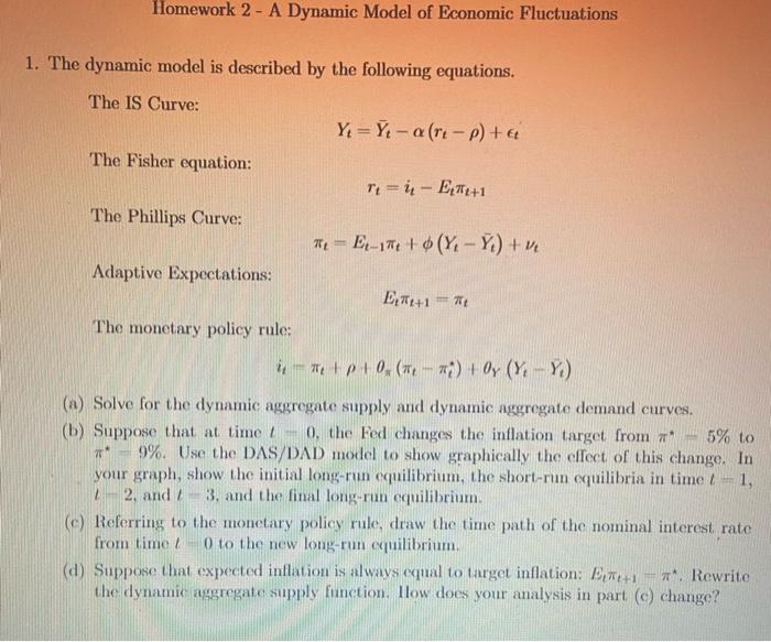 Solved Homework 2 - A Dynamic Model of Economic Fluctuations | Chegg.com