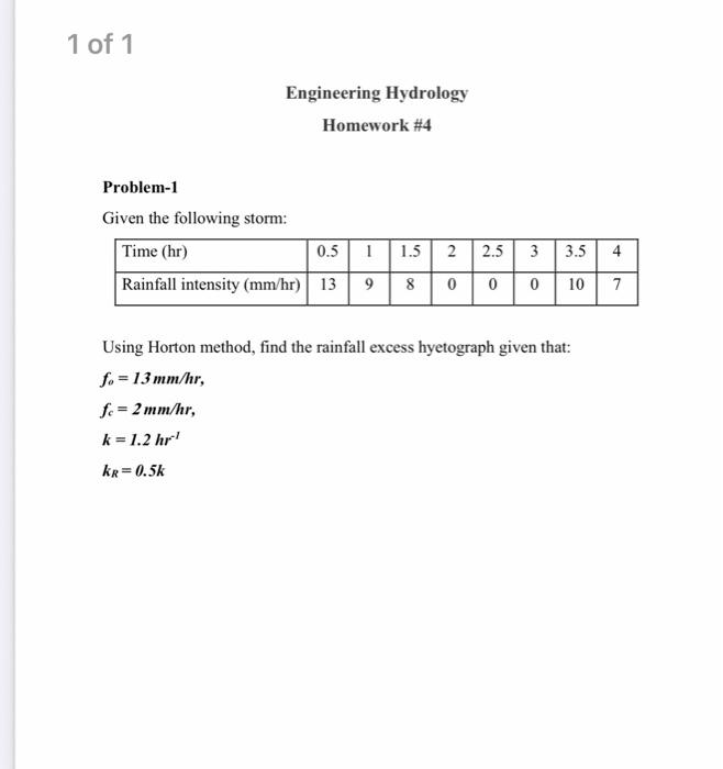 Solved Engineering Hydrology Homework \#4 Problem-1 Given | Chegg.com