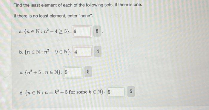 Solved Find the least element of each of the following sets, | Chegg.com