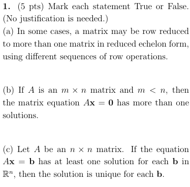 Solved (5 ﻿pts) ﻿Mark each statement True or False.(No | Chegg.com