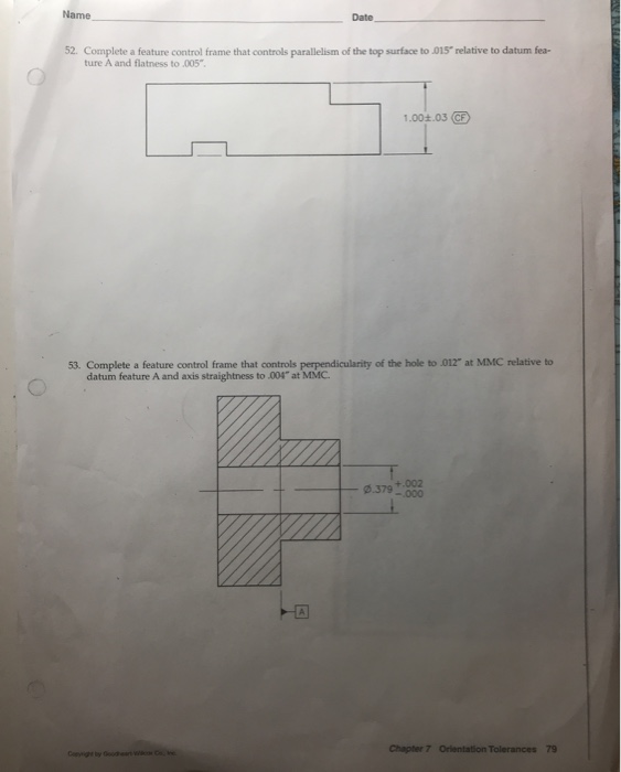 Solved Name Date 52. Complete a feature control frame that | Chegg.com