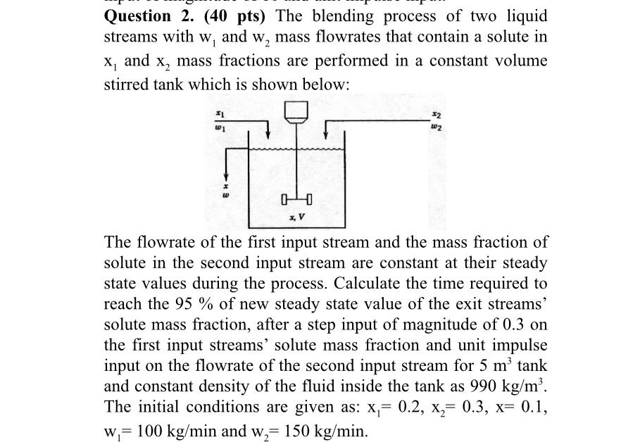 Solved Question 2. (40 ﻿pts) ﻿The blending process of two | Chegg.com
