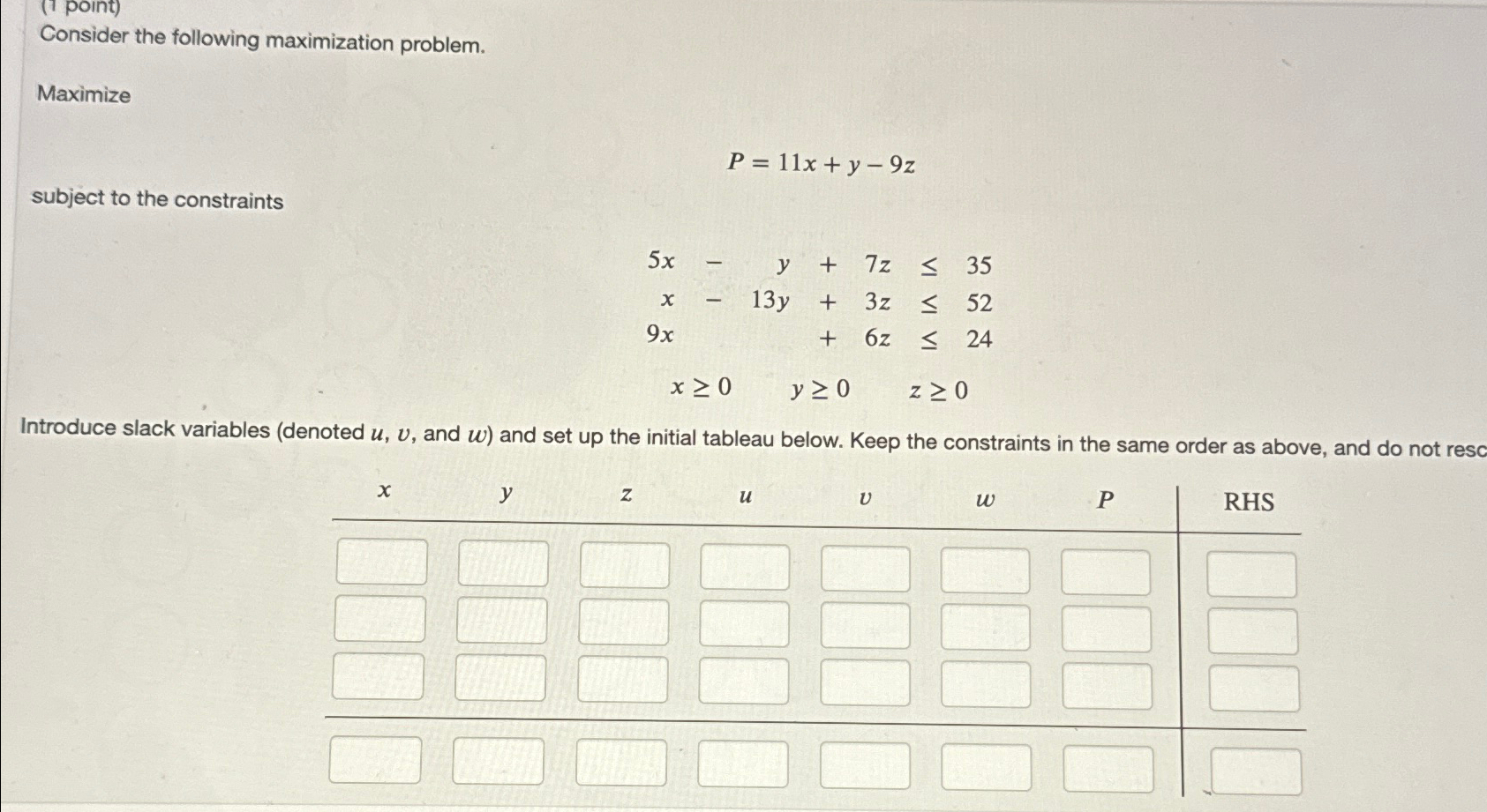 Solved (1 ﻿point)Consider the following maximization | Chegg.com