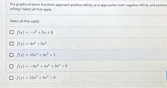 Solved The graphs of which functions approach positive | Chegg.com