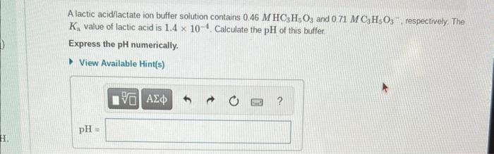 Solved A lactic acid/lactate ion buffer solution contains | Chegg.com