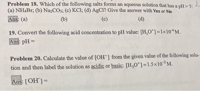 Solved Problem 18. Which of the following salts forms an | Chegg.com