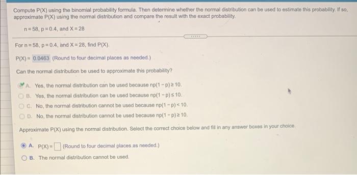 Solved Compute P(X) using the binomial probability formula. | Chegg.com