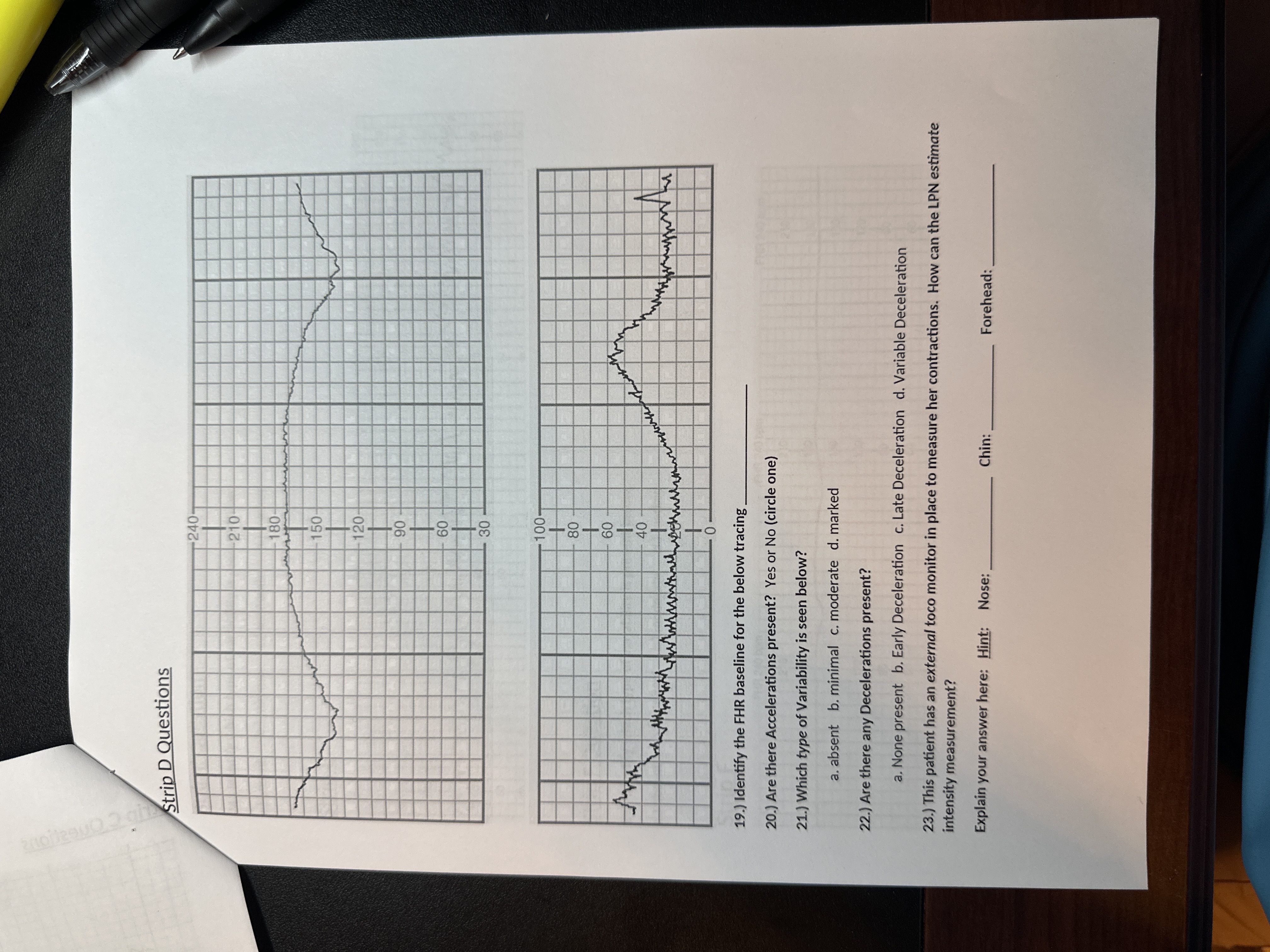 Solved Strip D Questions 19.) ﻿Identify the FHR baseline for | Chegg.com