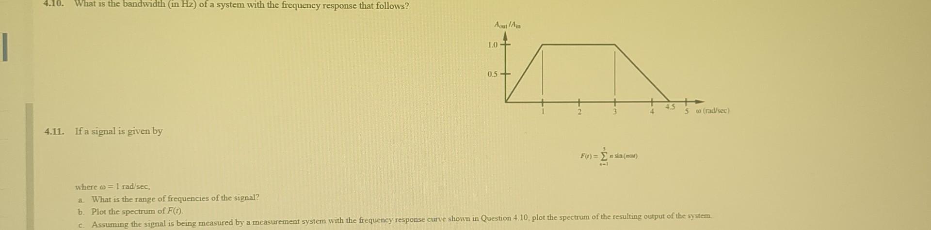 Solved 4.10. What is the bandwidth (in Hz ) of a system with | Chegg.com