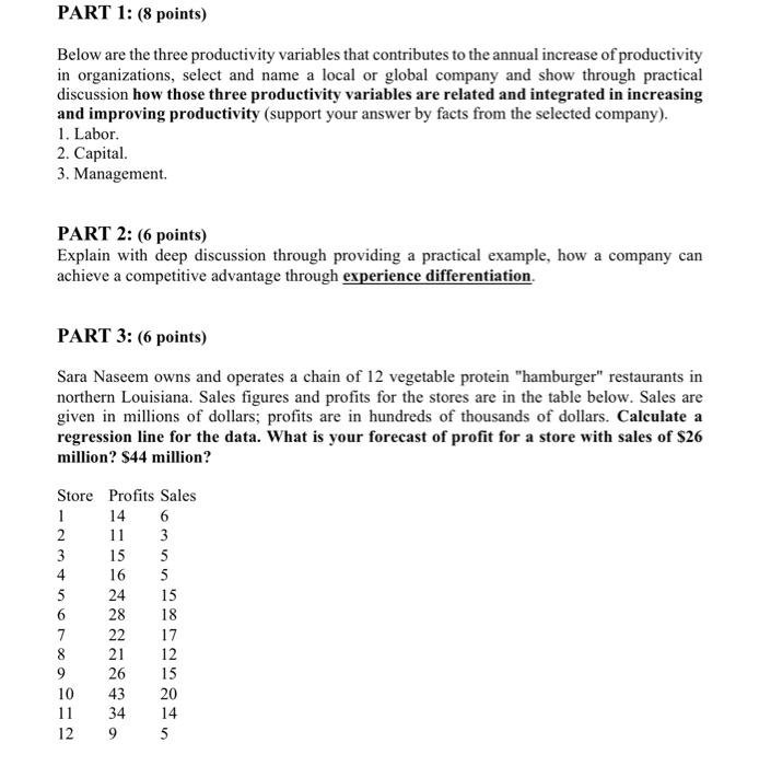 Solved PART 1: (8 points) Below are the three productivity | Chegg.com Solved PART 1: (8 points) Below are the three productivity | Chegg.com