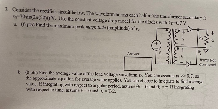 Solved 3. Consider the rectifier circuit below. The waveform | Chegg.com