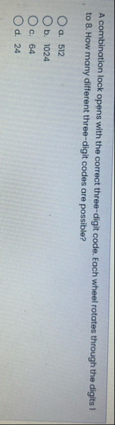 Solved A combination lock opens with the correct three-digit | Chegg.com