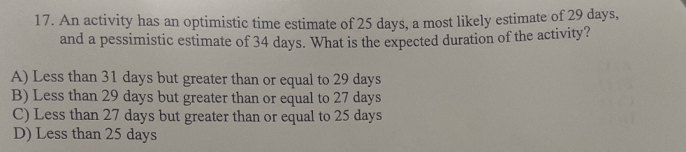 Solved An activity has an optimistic time estimate of 25 | Chegg.com