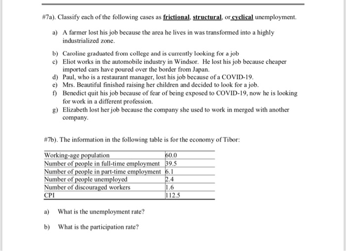Solved #7a). Classify each of the following cases as | Chegg.com