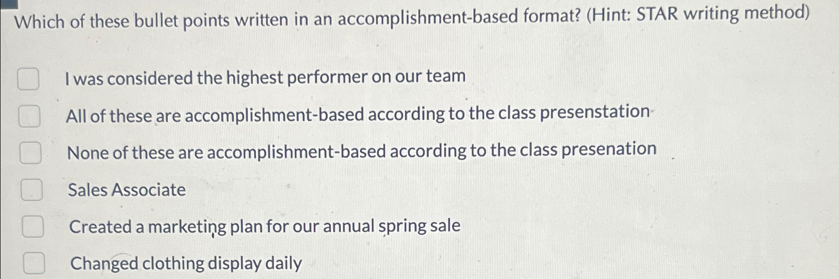 Solved Which of these bullet points written in an | Chegg.com