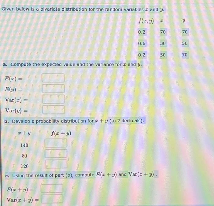 Solved Given below is a bivariate distribution for the | Chegg.com