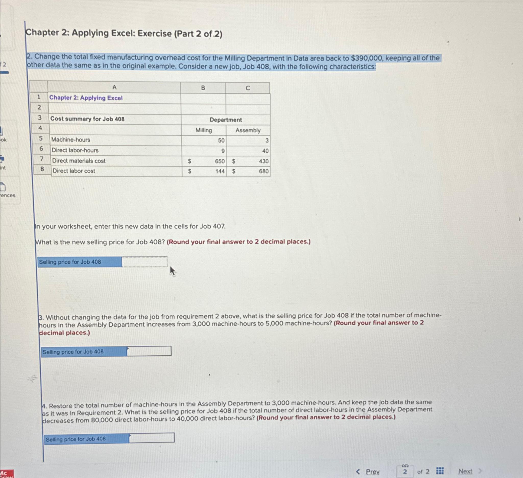 Solved Chapter 2: Applying Excel: Exercise (Part 2 ﻿of 2)2. | Chegg.com
