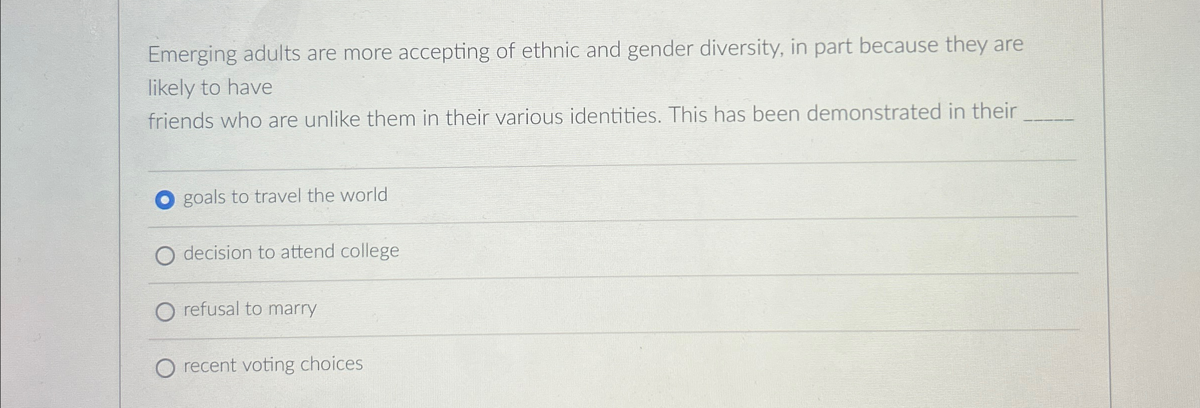 Solved Emerging adults are more accepting of ethnic and | Chegg.com