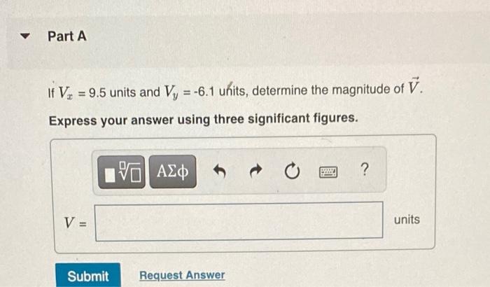 Solved If Vx=9.5 units and Vy=−6.1 units, determine the | Chegg.com