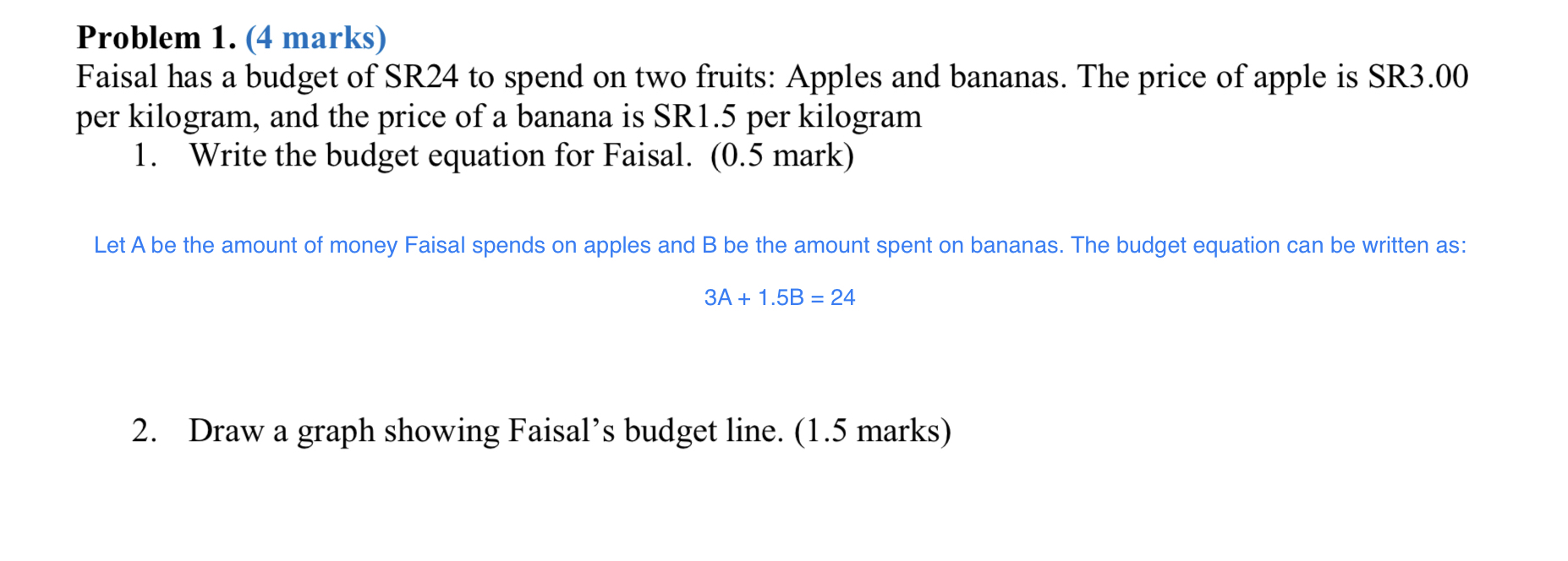 Solved Problem 1. (4 ﻿marks)Faisal has a budget of SR24 ﻿to | Chegg.com