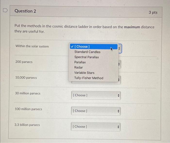 Solved Put the methods in the cosmic distance ladder in | Chegg.com